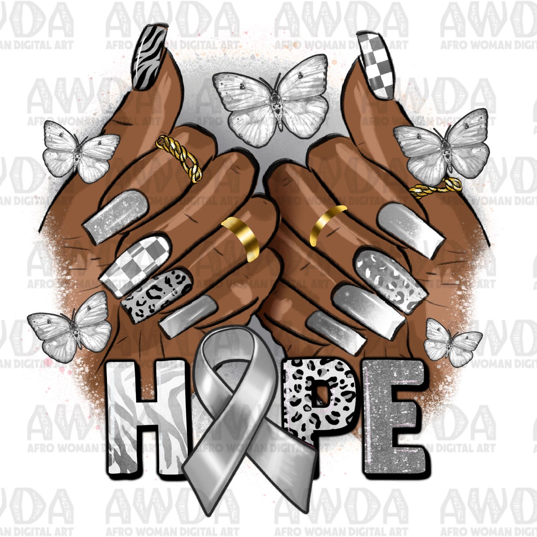 Hope Lung Cancer Afro Nails Png Sublimation Design Download, Cancer ...