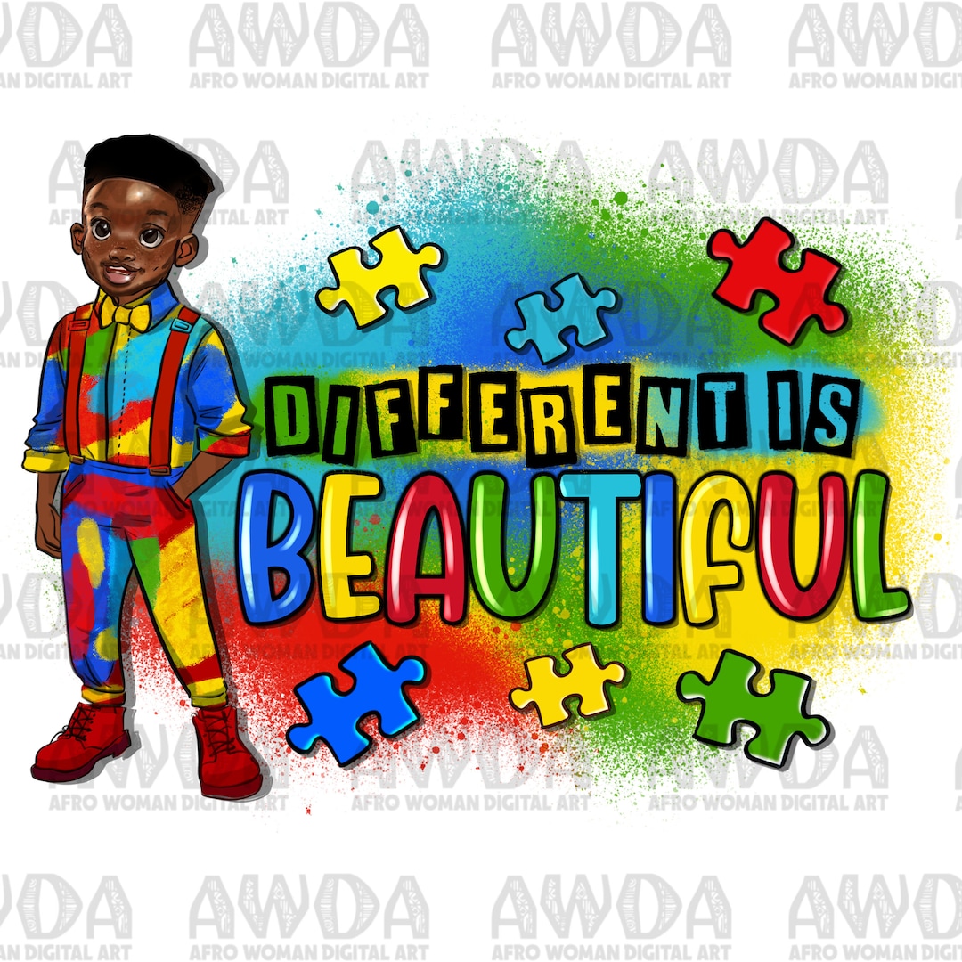 Black Boy Autism Different is Beautiful Png Sublimation Design Download ...