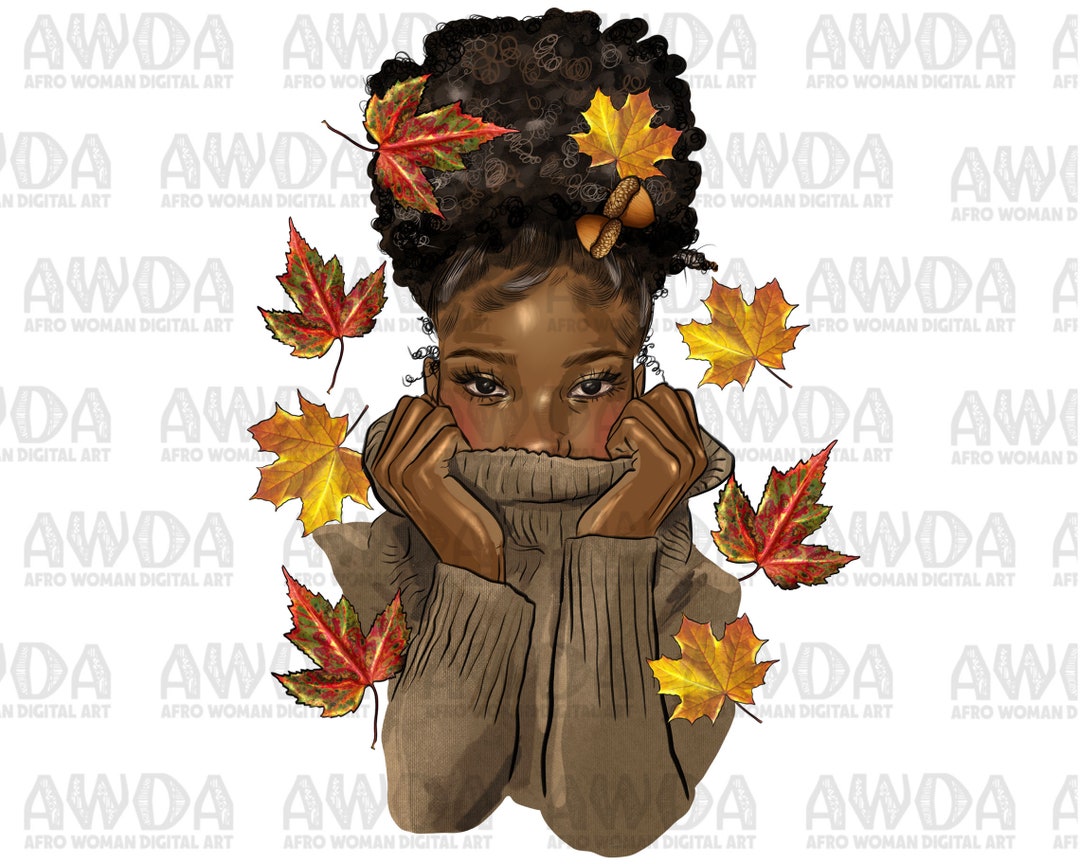 Fall Black Woman Sweater Natural Hair Bun Png Sublimation Design ...