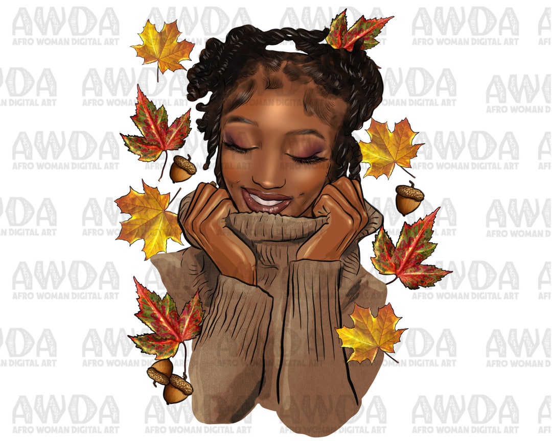 Fall Black Woman Sweater Twisted Hair Png Sublimation Design Download ...