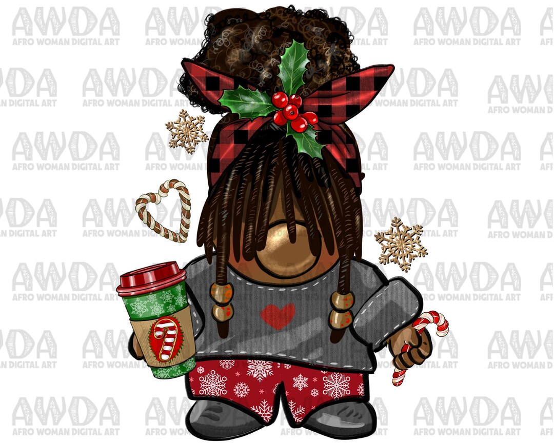 Afro Christmas Gnome Png Sublimation Design, Afro Girl Gnome Clipart ...