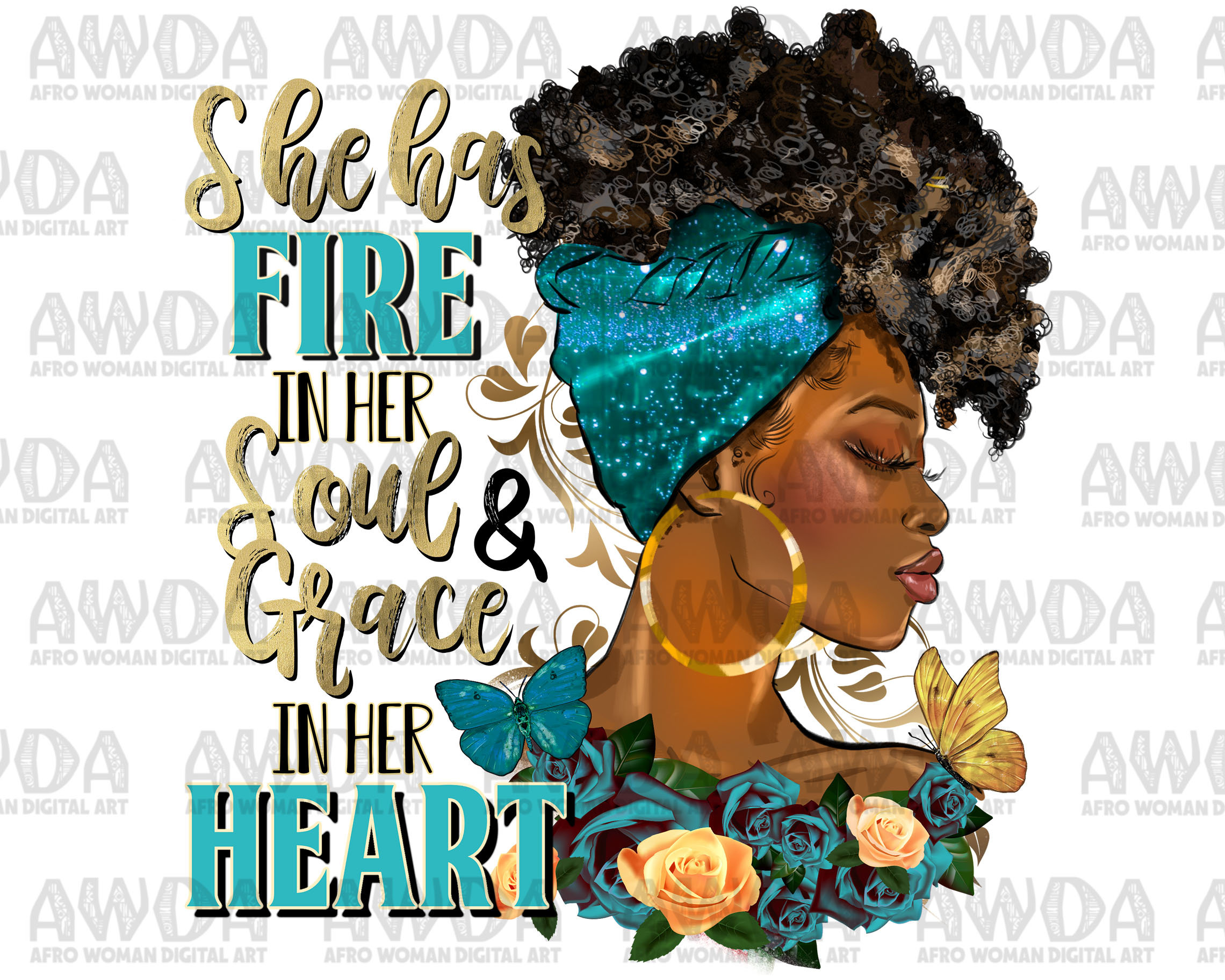 She Has Fire in Her Soul Religious Quotes Black Woman Turquoise Png ...