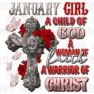 January Girl Christian Png Sublimation Design Download, Cross With ...