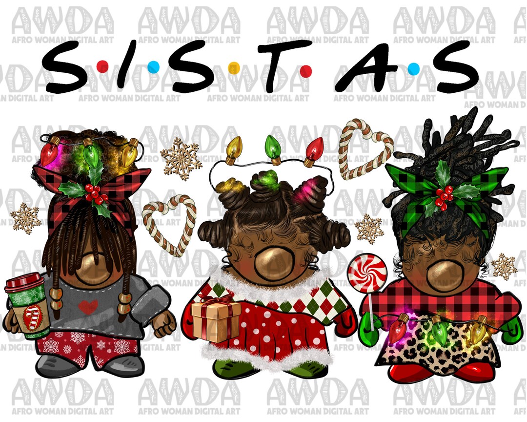 Sistas Afro Messy Bun Christmas Gnomes Png Sublimation Design,christmas ...