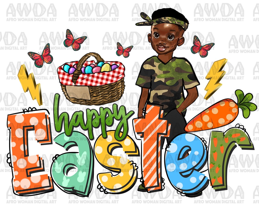 Happy Easter Black Boy Png Sublimation Design Download, Afro Boy Png ...