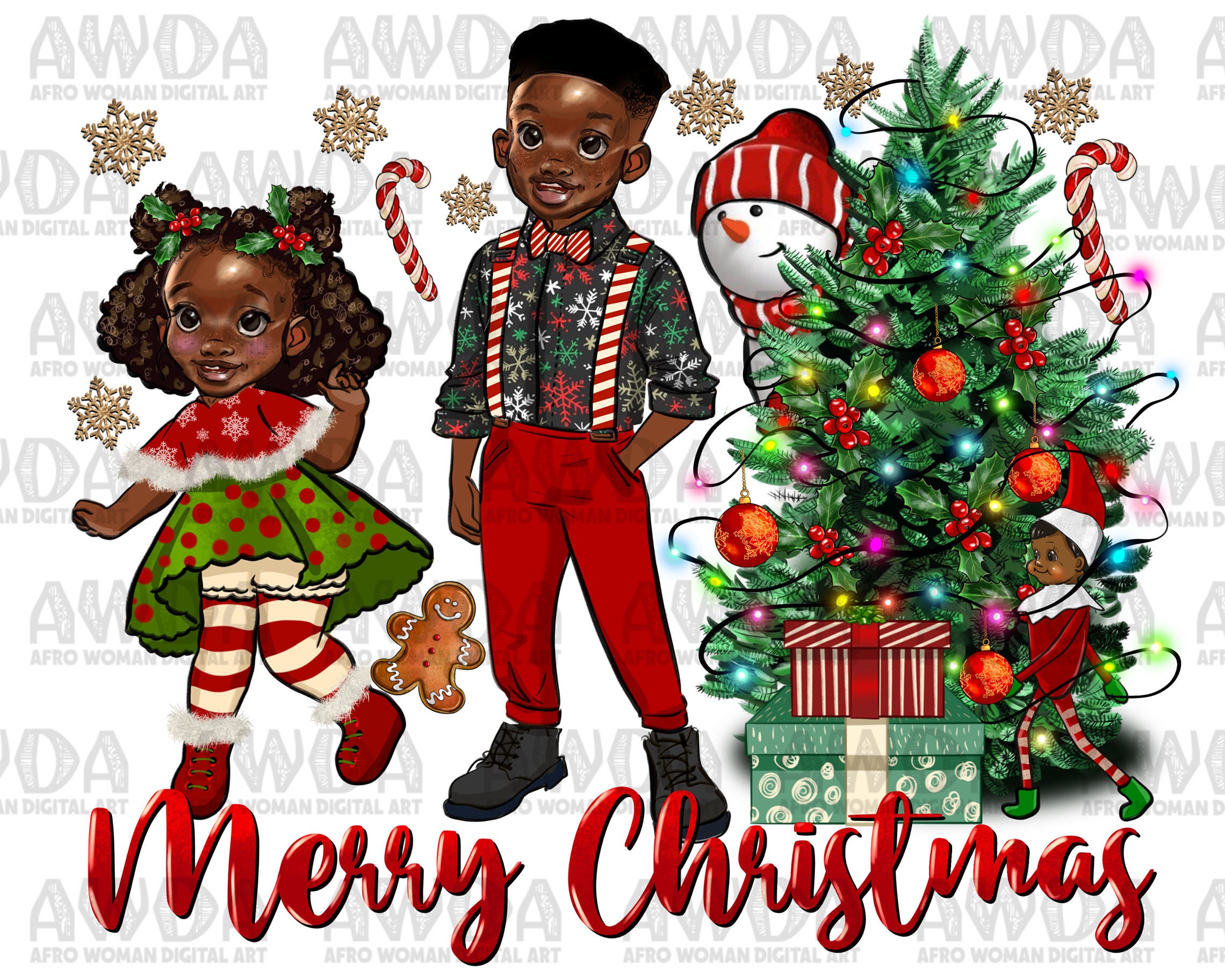 Merry Christmas Black Boy and Girl Png Sublimation Design Download ...