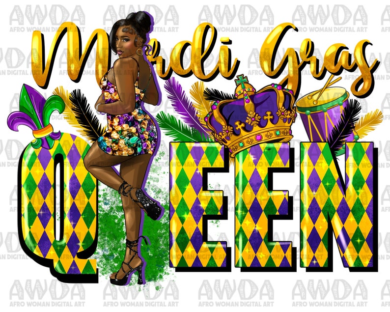 Mardi Gras Queen Png Sublimation Design Download Black Woman - Etsy