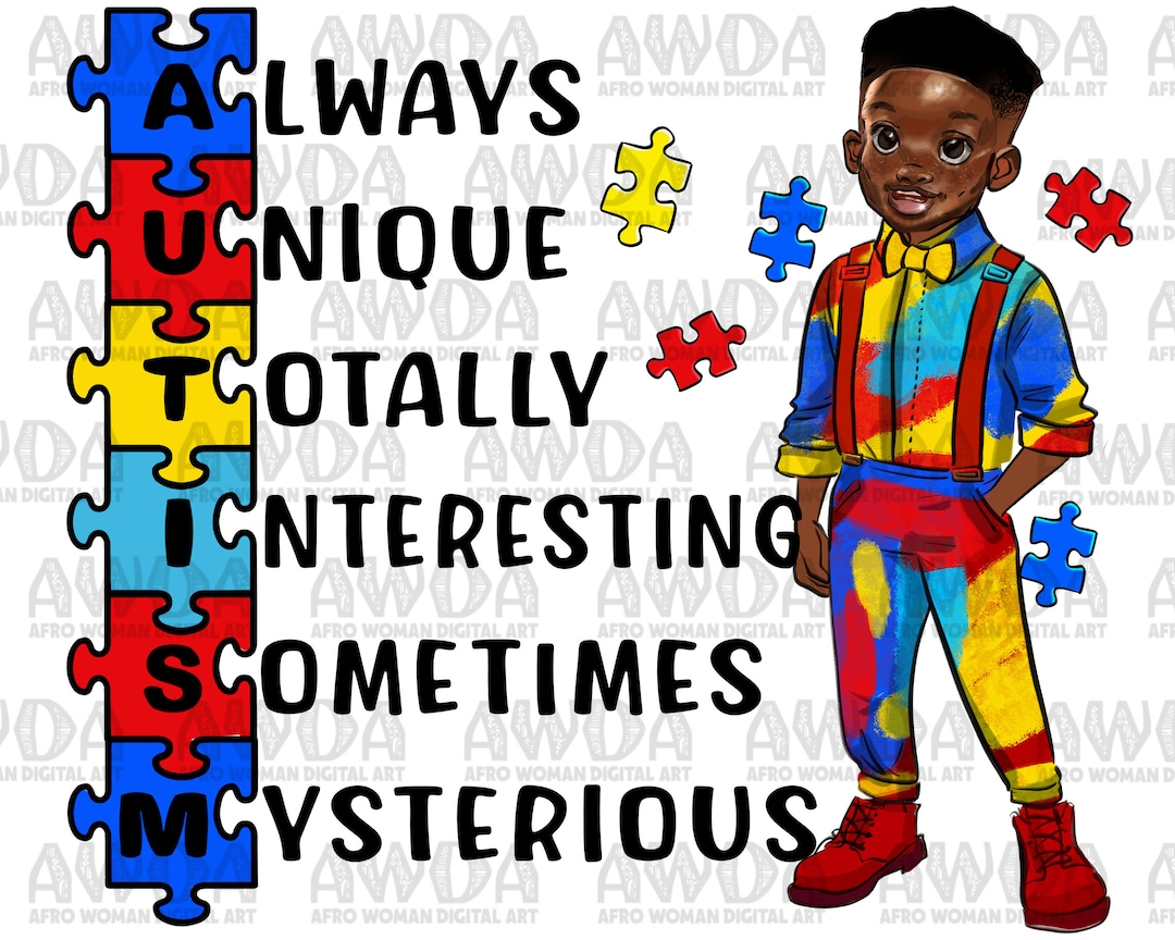 Always Unique Autism Black Boy Png Sublimation Design Download, Autism ...