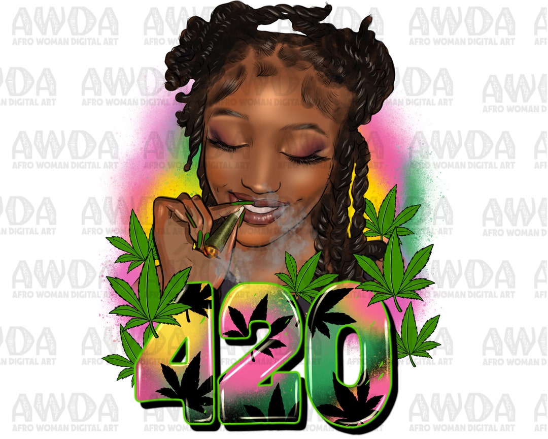 420 Afro Woman Png Sublimation Design Download, Black Woman Png, Cannabis Png, Smoking Afro ...