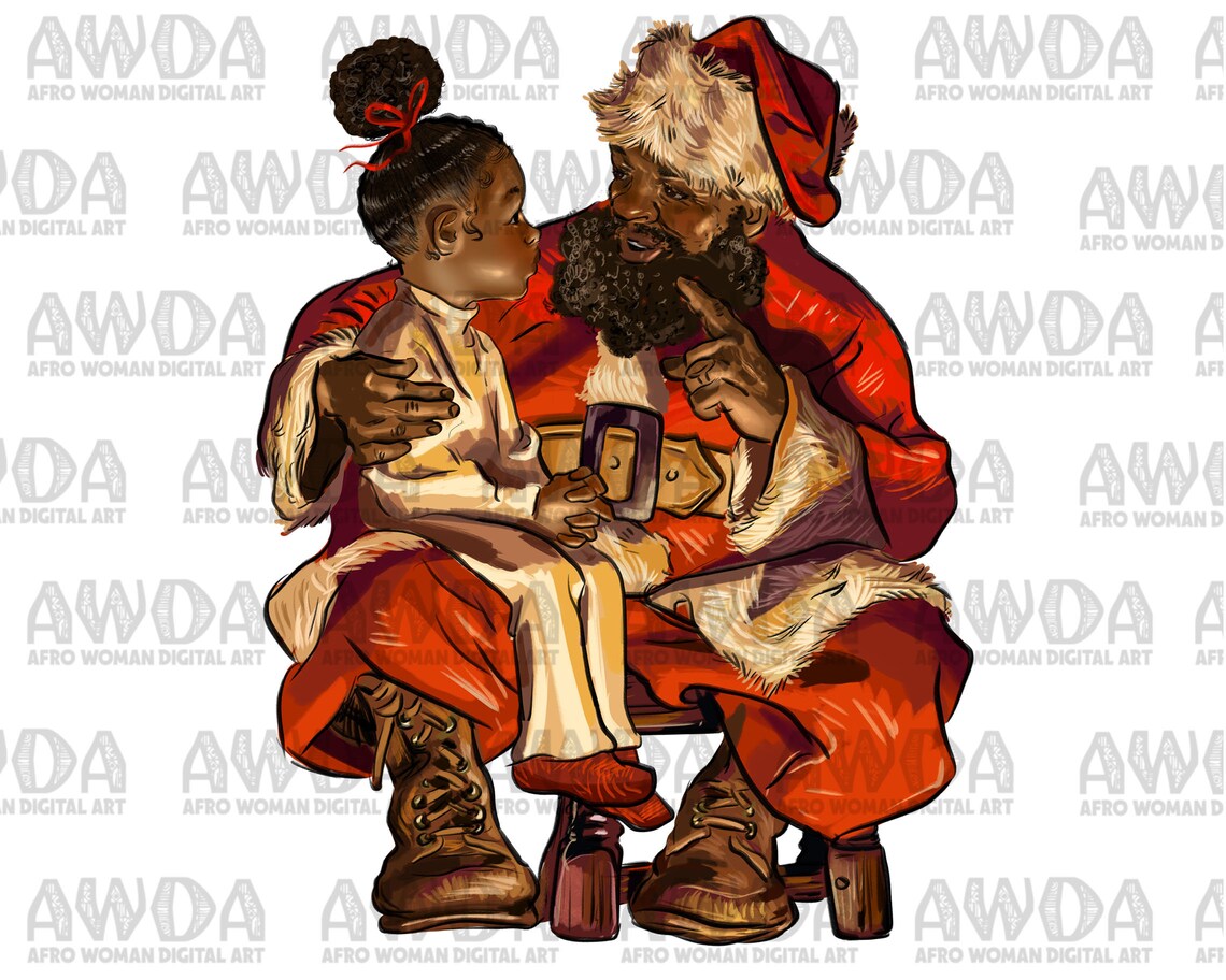 Afro Santa and Black Girl Png Sublimation Design Download - Etsy