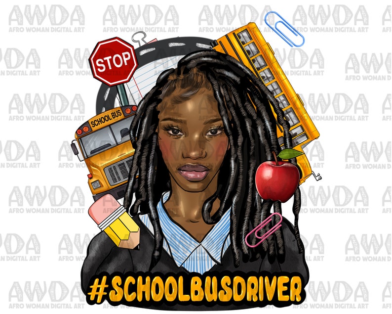 Afro Locs Teacher School Bus Driver Png Sublimation Design, Black Woman ...
