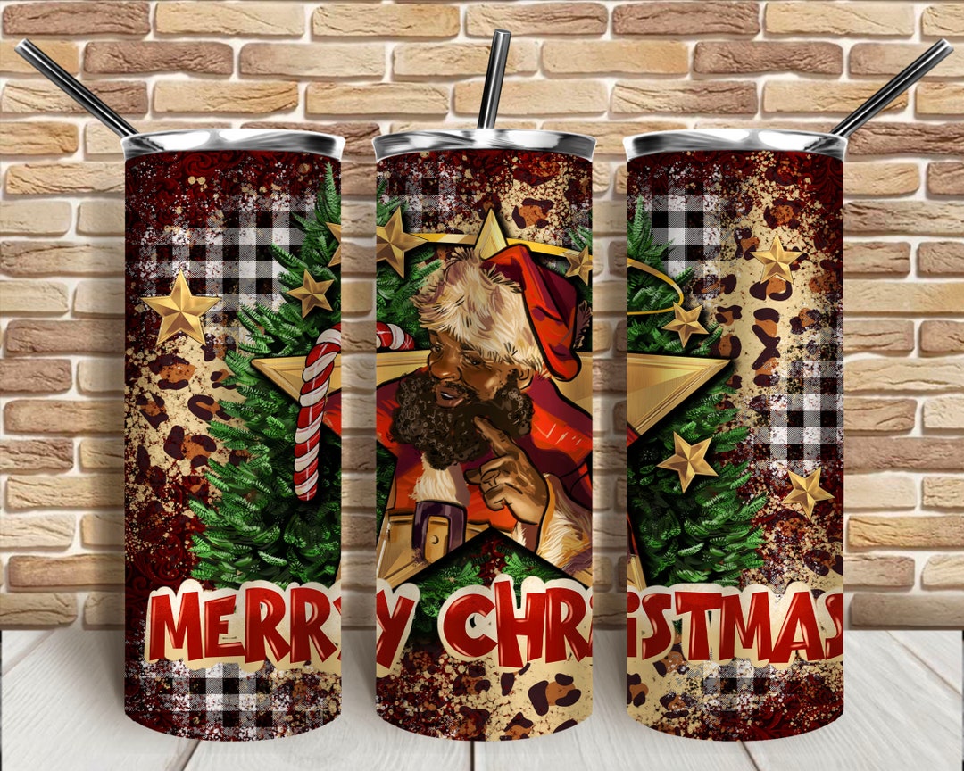 Merry Christmas Black Santa 20oz Skinny Tumbler Png Sublimation Design ...