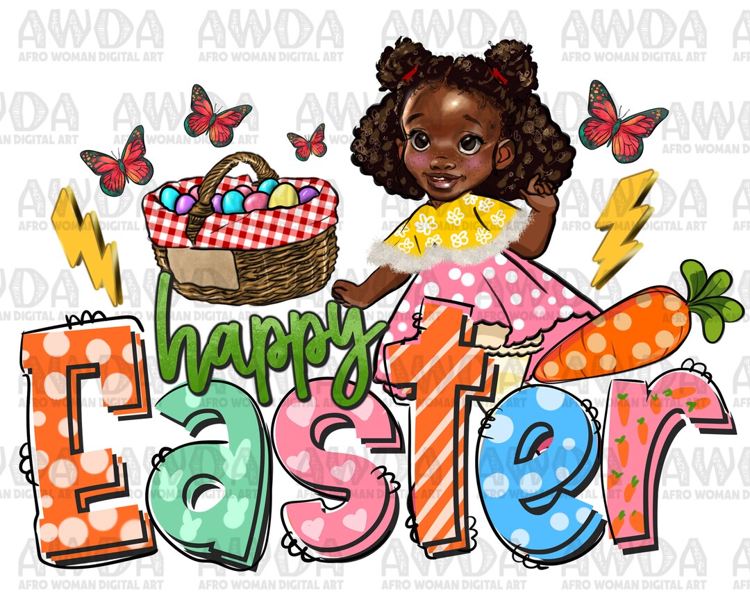 Happy Easter Black Girl Png Sublimation Design Download, Afro Girl Png ...