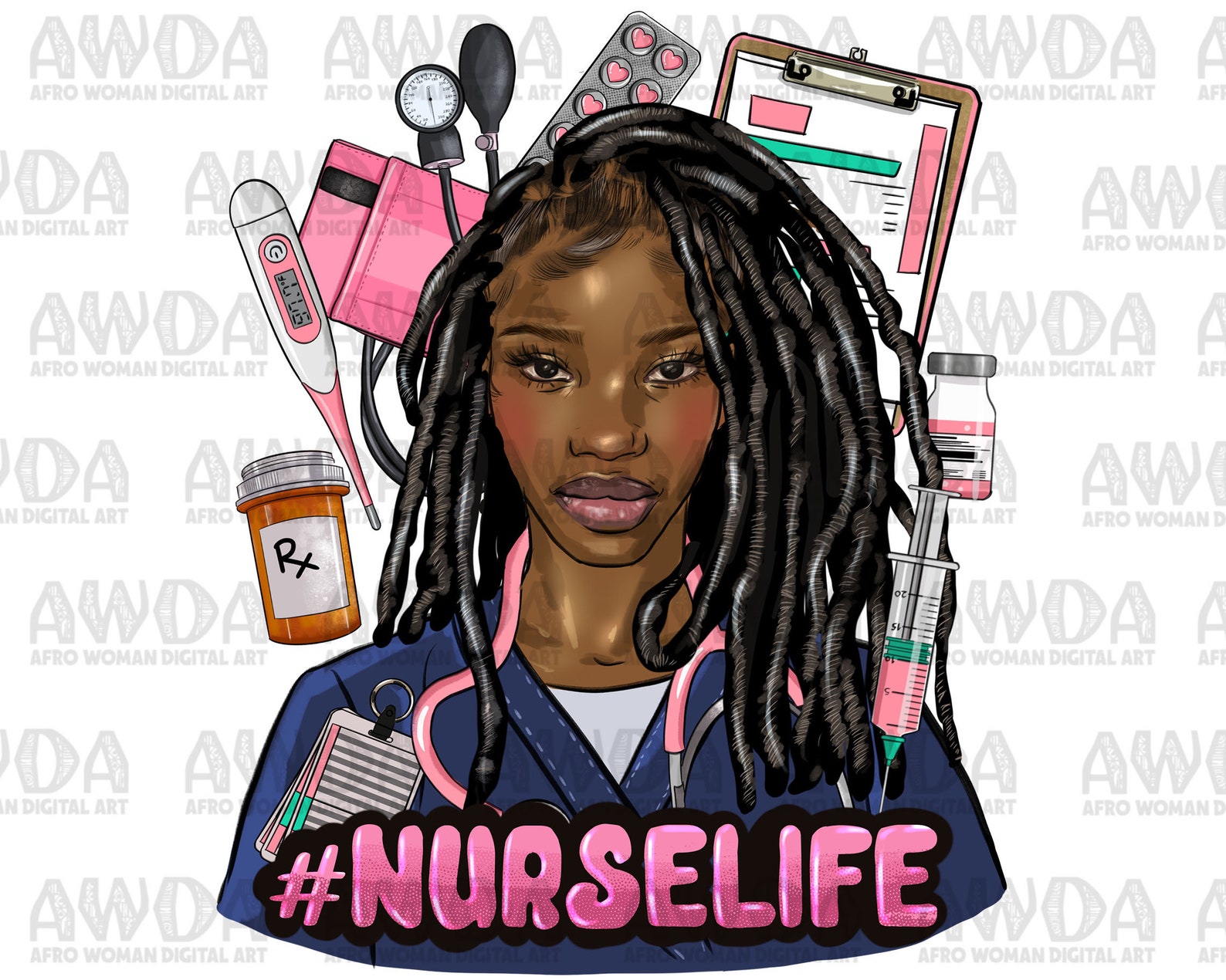 Afro Locs Woman Nurse Life Png Sublimation Design Black Woman - Etsy