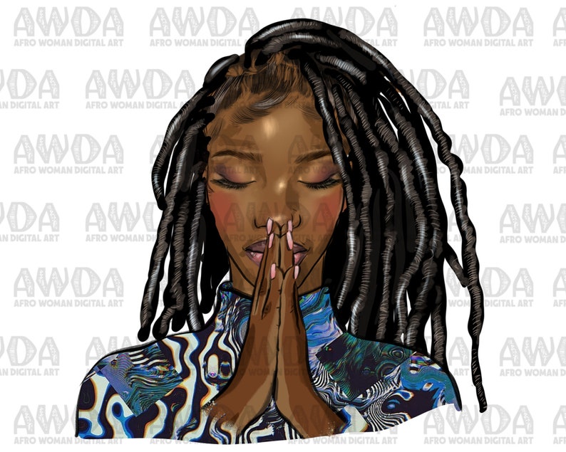 Praying Afro Locs Woman Png Sublimation Design Download, Afro Woman Png ...
