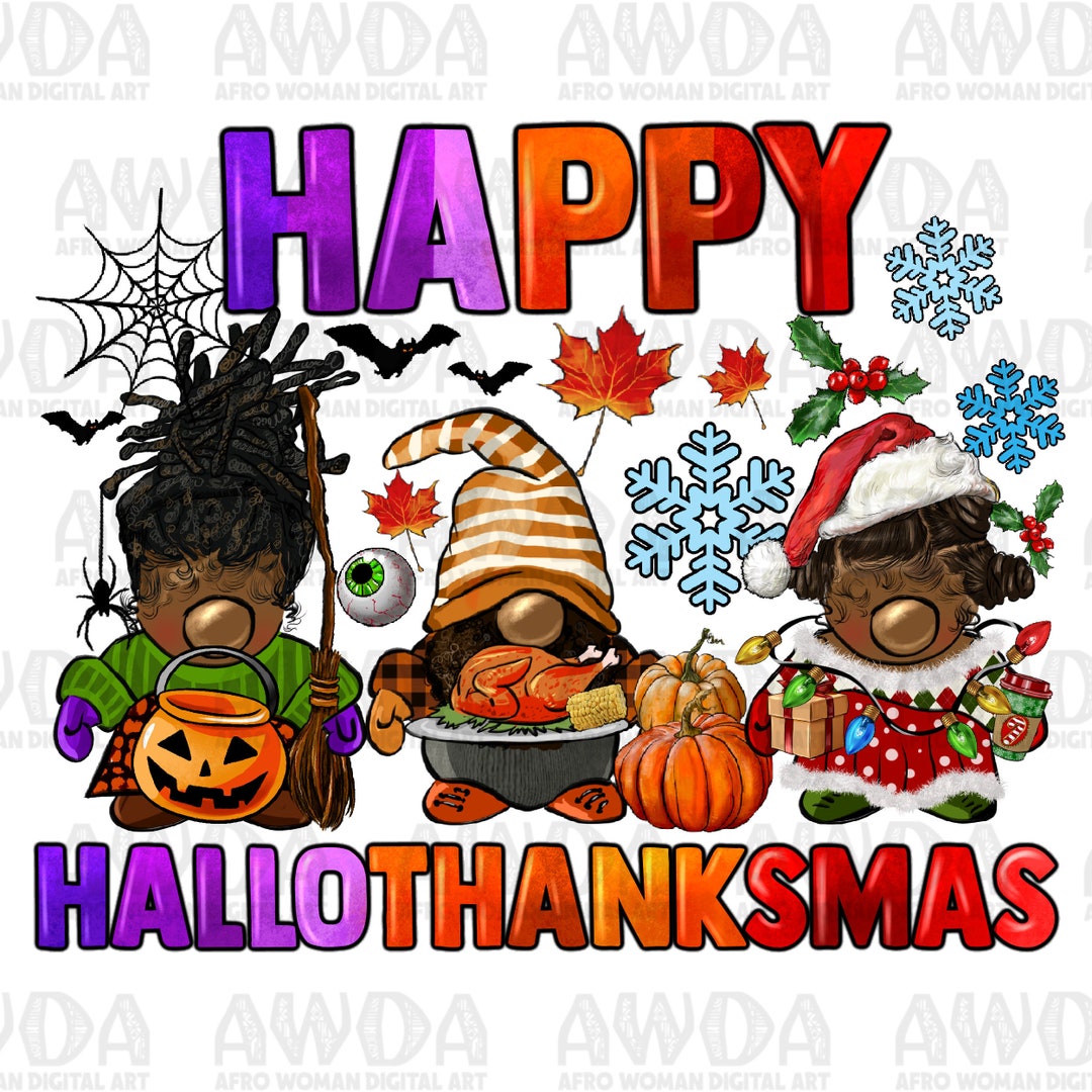 Happy Hallothanksmas Afro Gnomes Png Sublimation Design Download ...