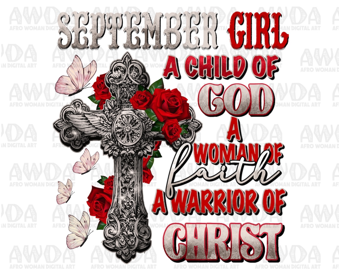 September Girl Christian Png Sublimation Design Download,cross With ...