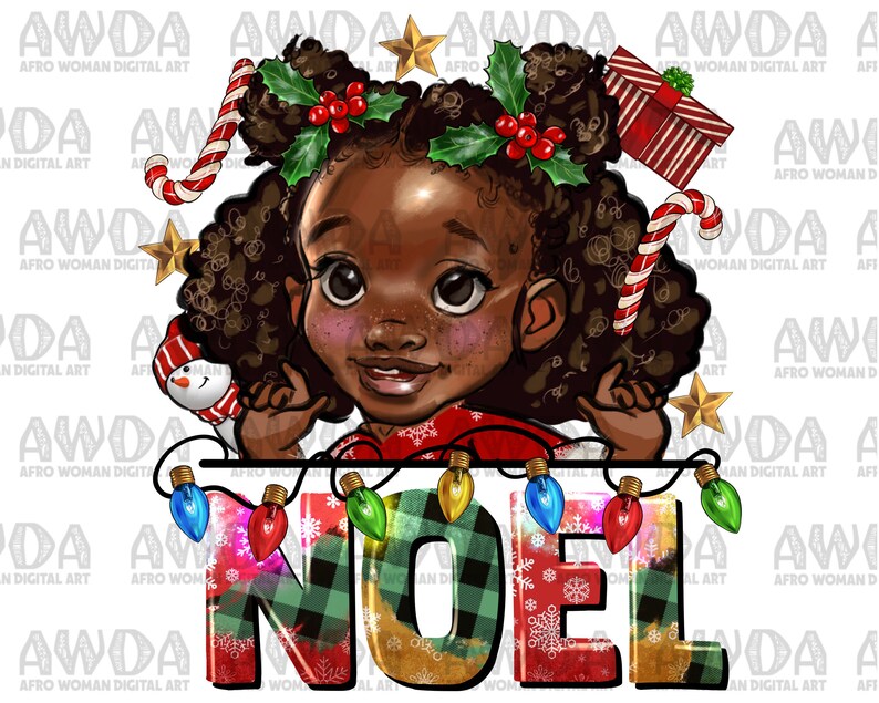 Noel Afro Girl Png Sublimation Design Download, Christmas Png, Black ...