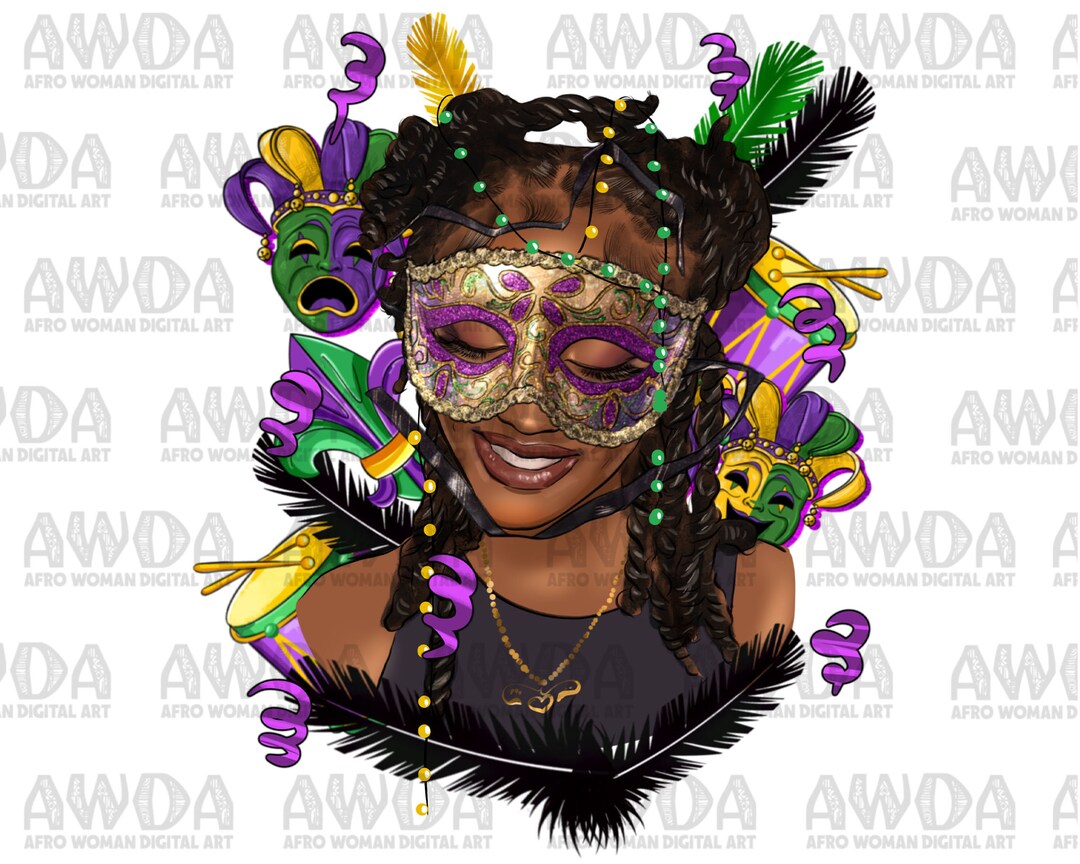 Mardi Gras Afro Twisted Braid Woman Png Sublimation Design Download ...