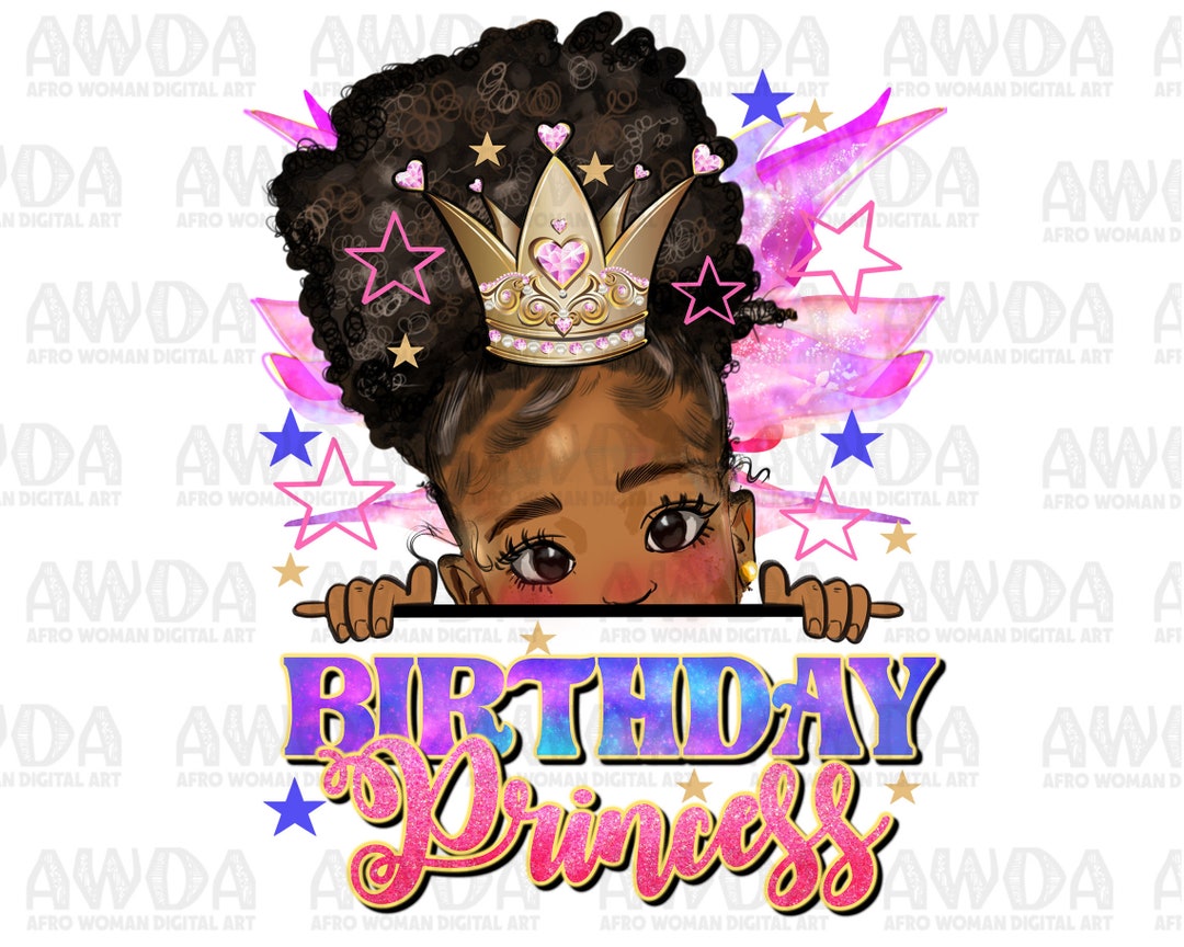 Birthday Princess Peekaboo Afro Girl Png Sublimation Design Download ...