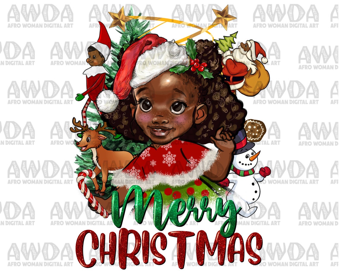 Merry Christmas Black Girl Png Sublimation Design Download - Etsy