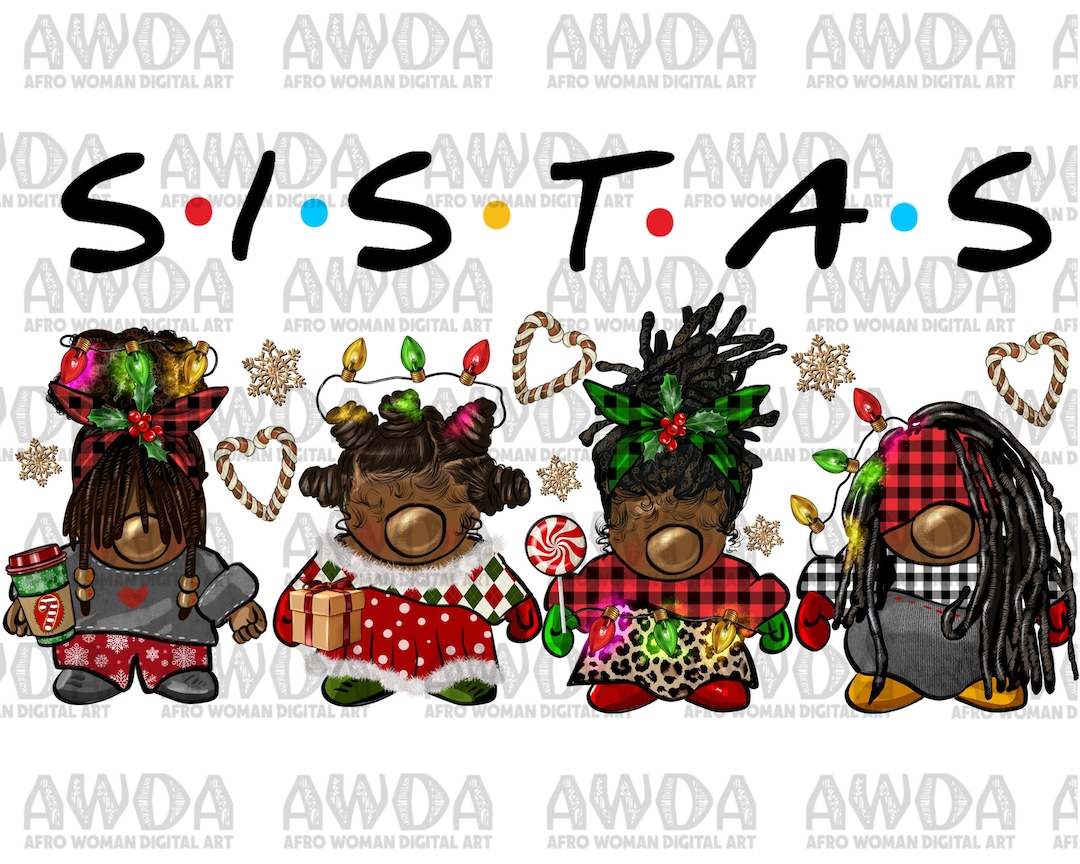 Sistas Afro Messy Bun Christmas Gnomes Png Sublimation Design,christmas ...