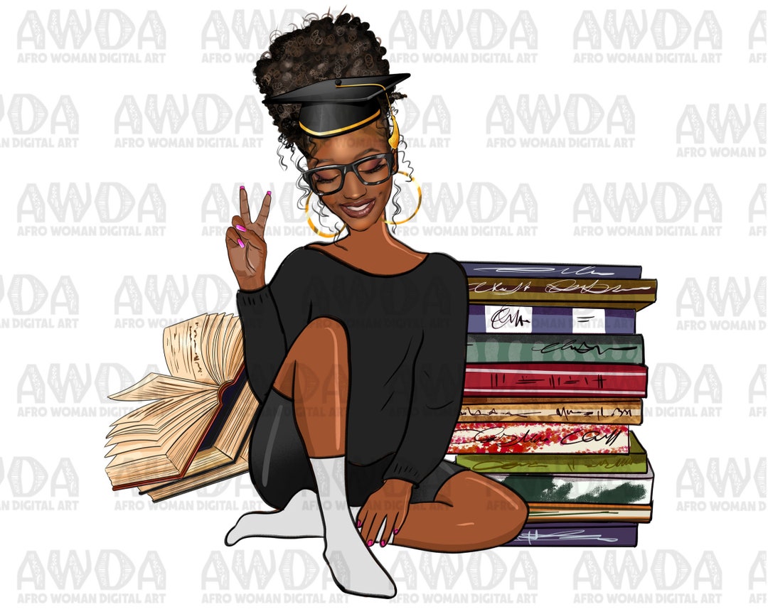 Graduate Afro Puff Bun Png Sublimate Designs Download, Afro Woman Png ...