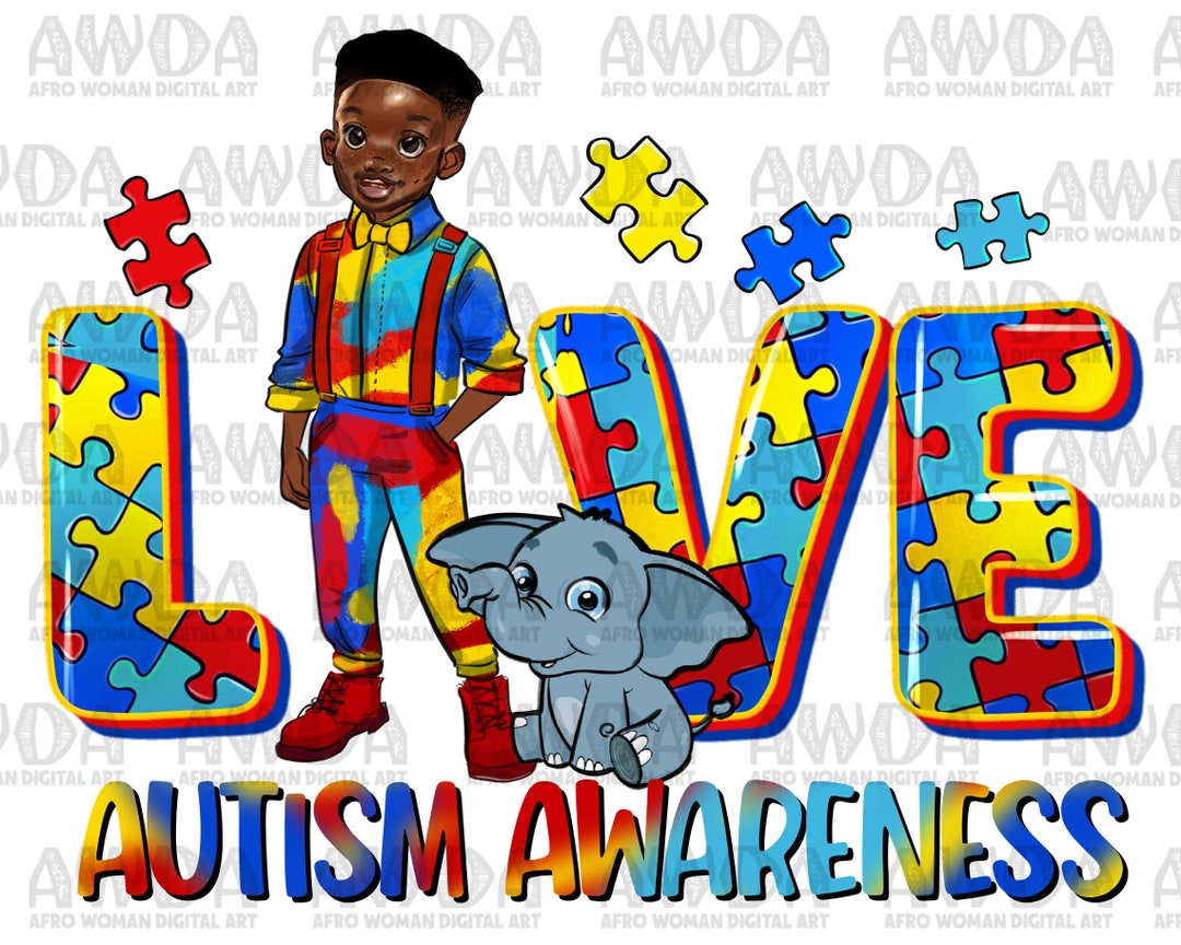 Love Autism Awareness Black Boy Png Sublimation Design Download, Autism ...