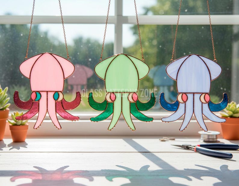 Squid Stained Glass Pattern: DIY Sea Art (PDF Pattern) - Etsy