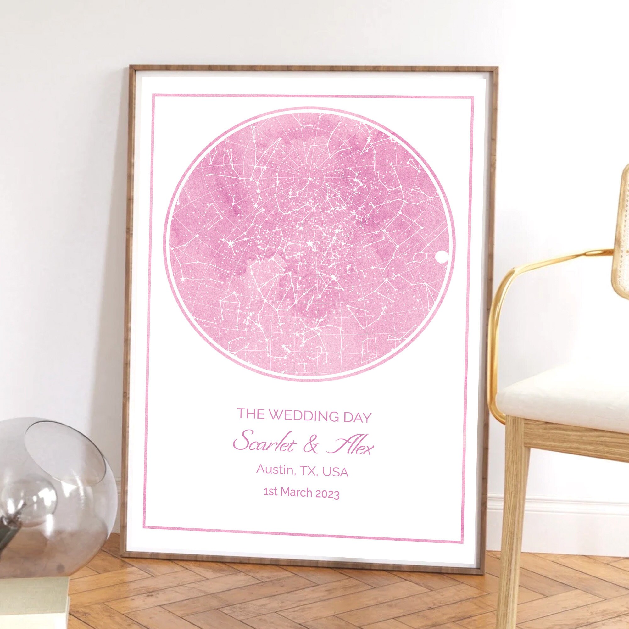 Pink Star Map by Date Where We Met Map First Date Map - Etsy