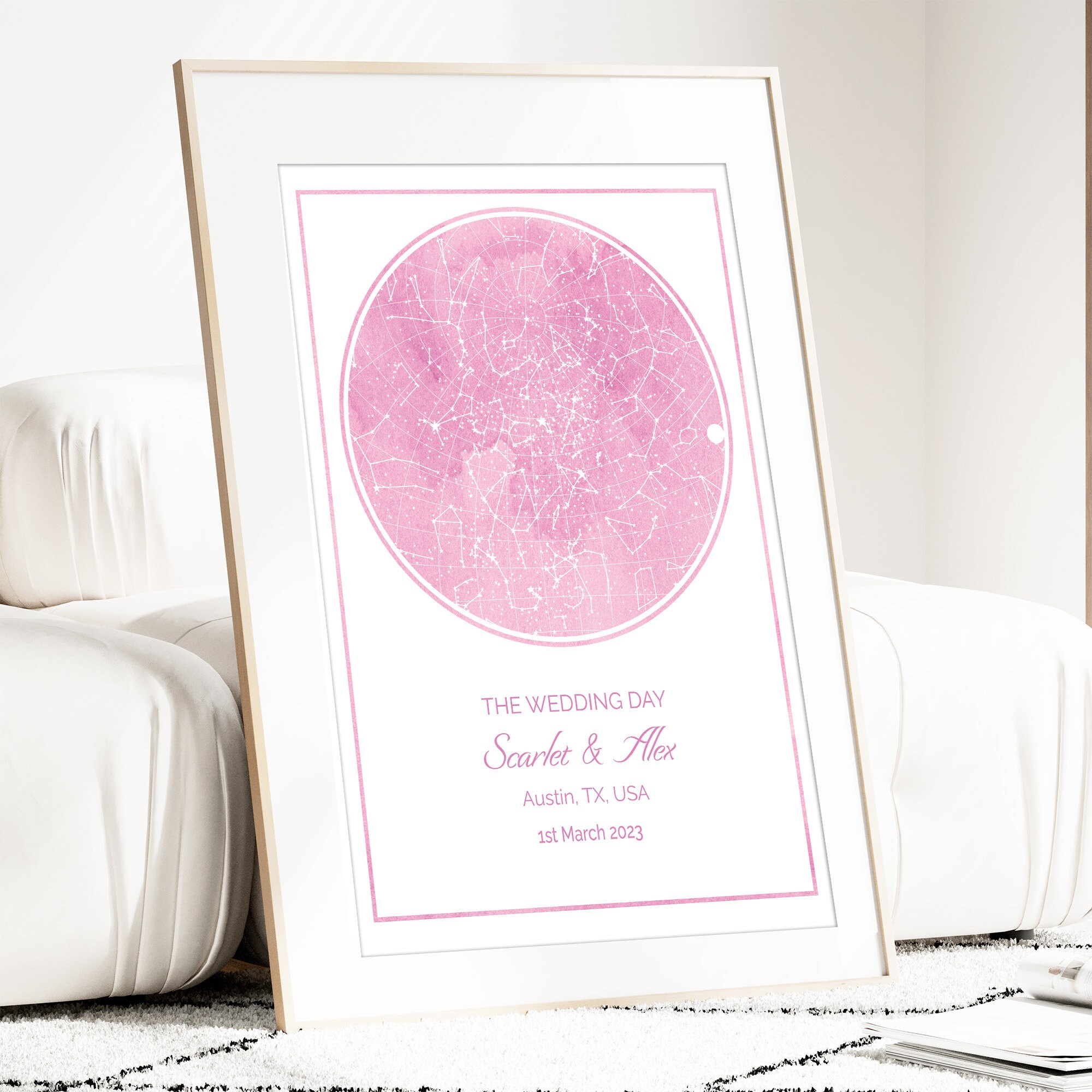 Pink Star Map by Date Where We Met Map First Date Map - Etsy