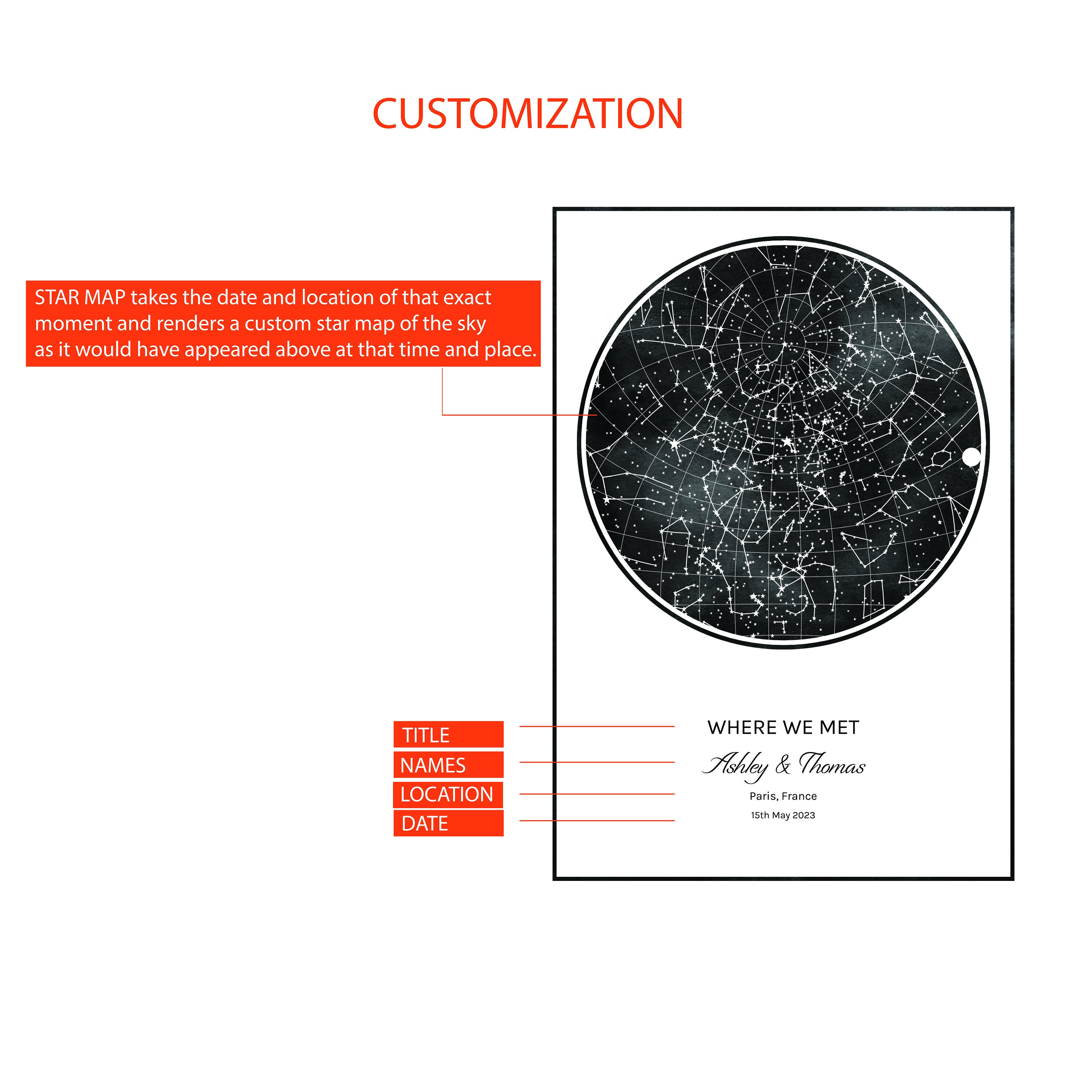 Pink Star Map by Date Where We Met Map First Date Map - Etsy