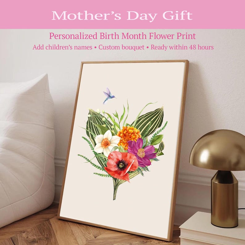 Birth Month Flower Bouquet Print | Personalized Mother's Day Gift ...