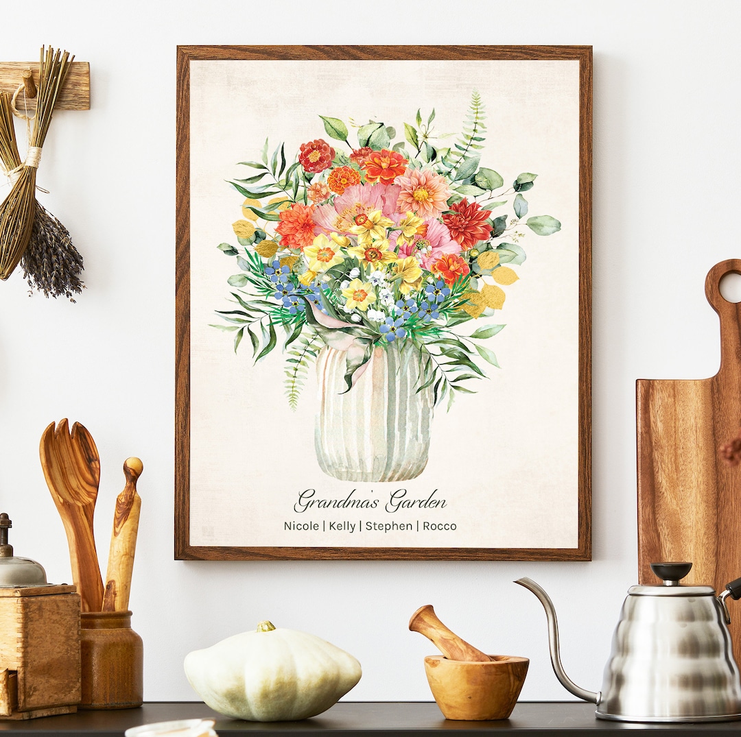 Birth Flower Family Bouquet Custom Digital Print Personalized Gift ...