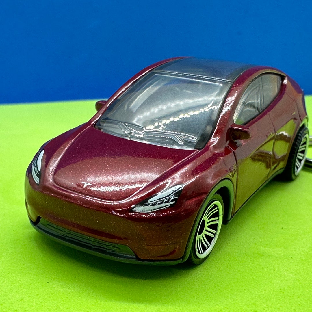 Tesla Model Y Electric Vehicle EV Mini 3d Car Keychain Keyring Dark Red ...