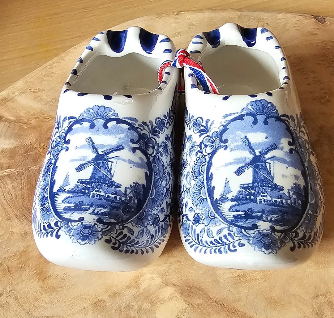 Dutch Large Clogs Dutch Big Clogs Blue White Ceramic Clogs Delft Blue ...