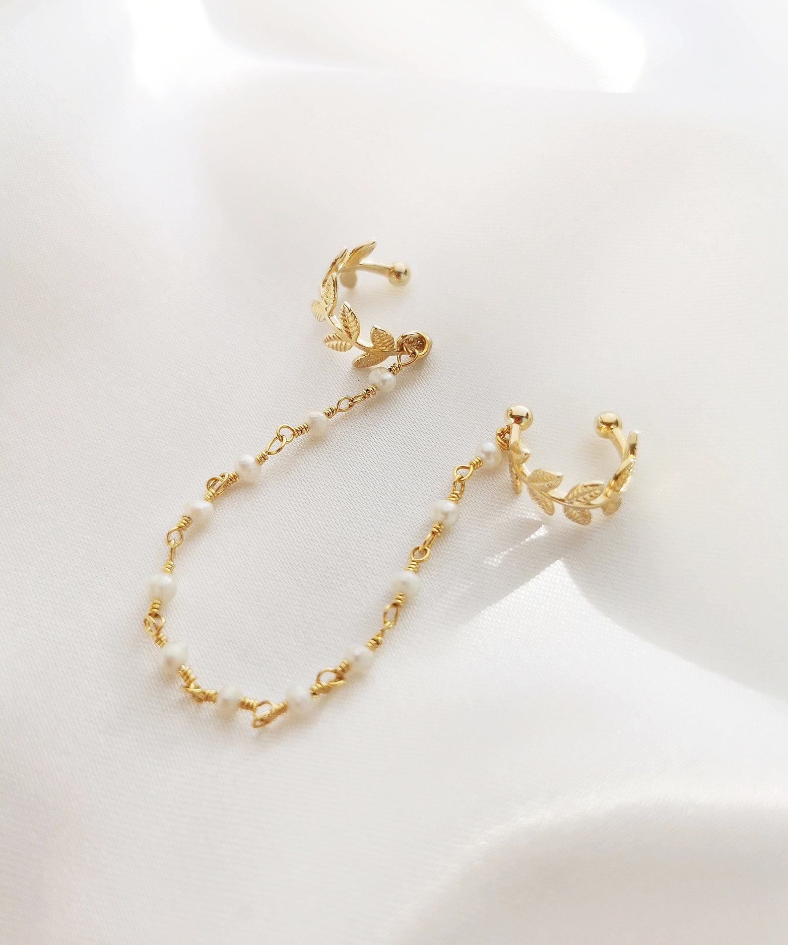 Gold Pearl Ear Cuff, Baroque Pearl Earrings, Ear Crawler Statement Ear Cuff, Pearl Ear Climbers ...
