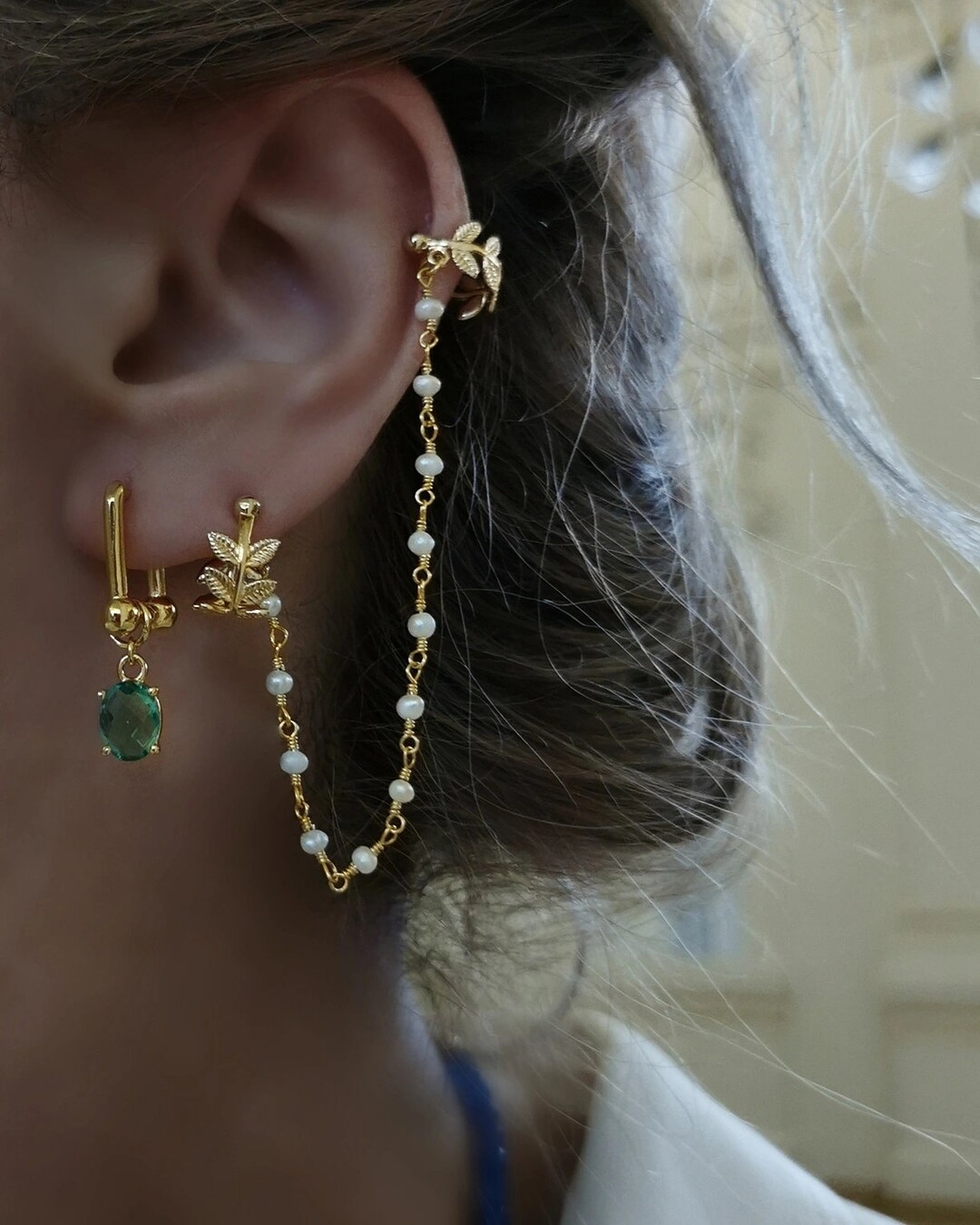 Gold Pearl Ear Cuff, Baroque Pearl Earrings, Ear Crawler Statement Ear ...