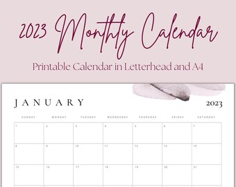 2023 Monthly Calendar Digital Calendar Printable Calendar - Etsy