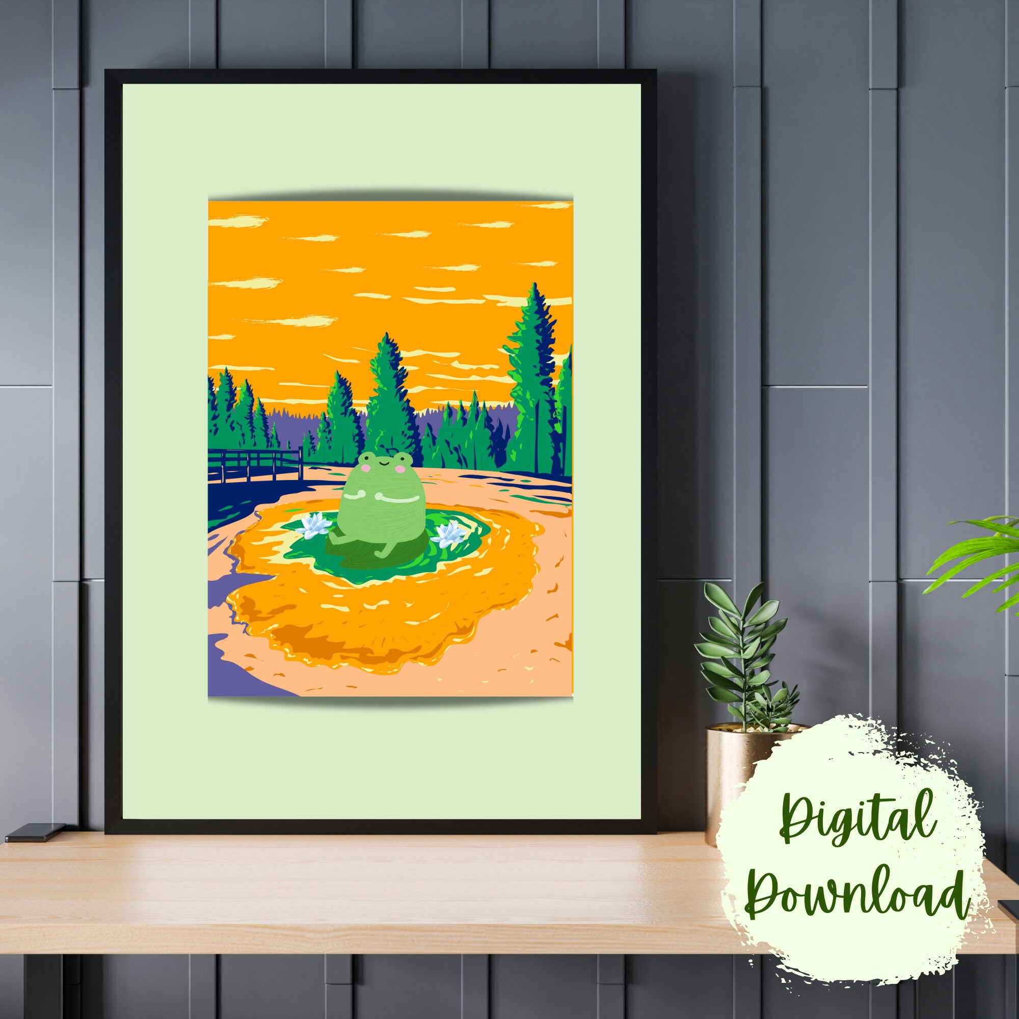 Cute Kawaii Frog Wall Art - Gifts for Frog Lovers - Colorful Modern ...