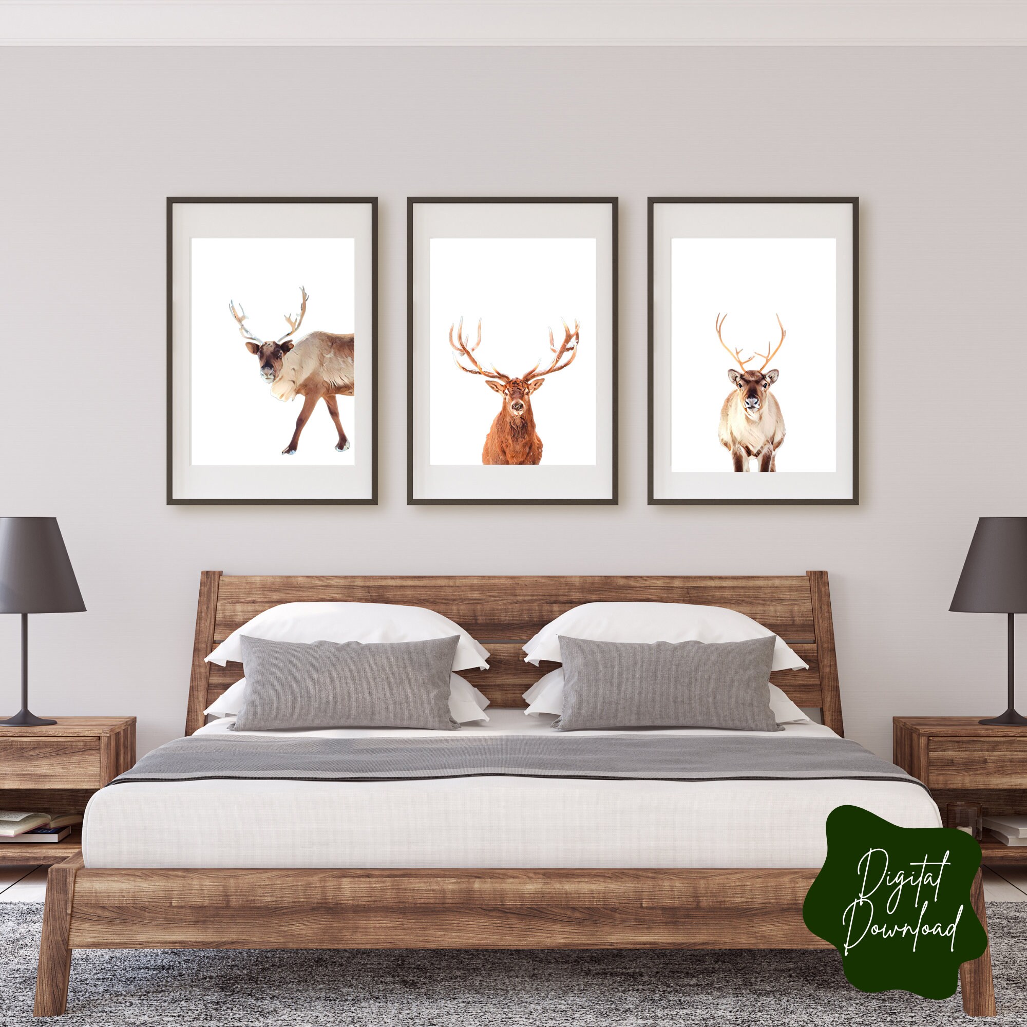 Reindeer Wall Art Set PRINTABLE Gallery Wall Deer Stag Animal Wildlife ...
