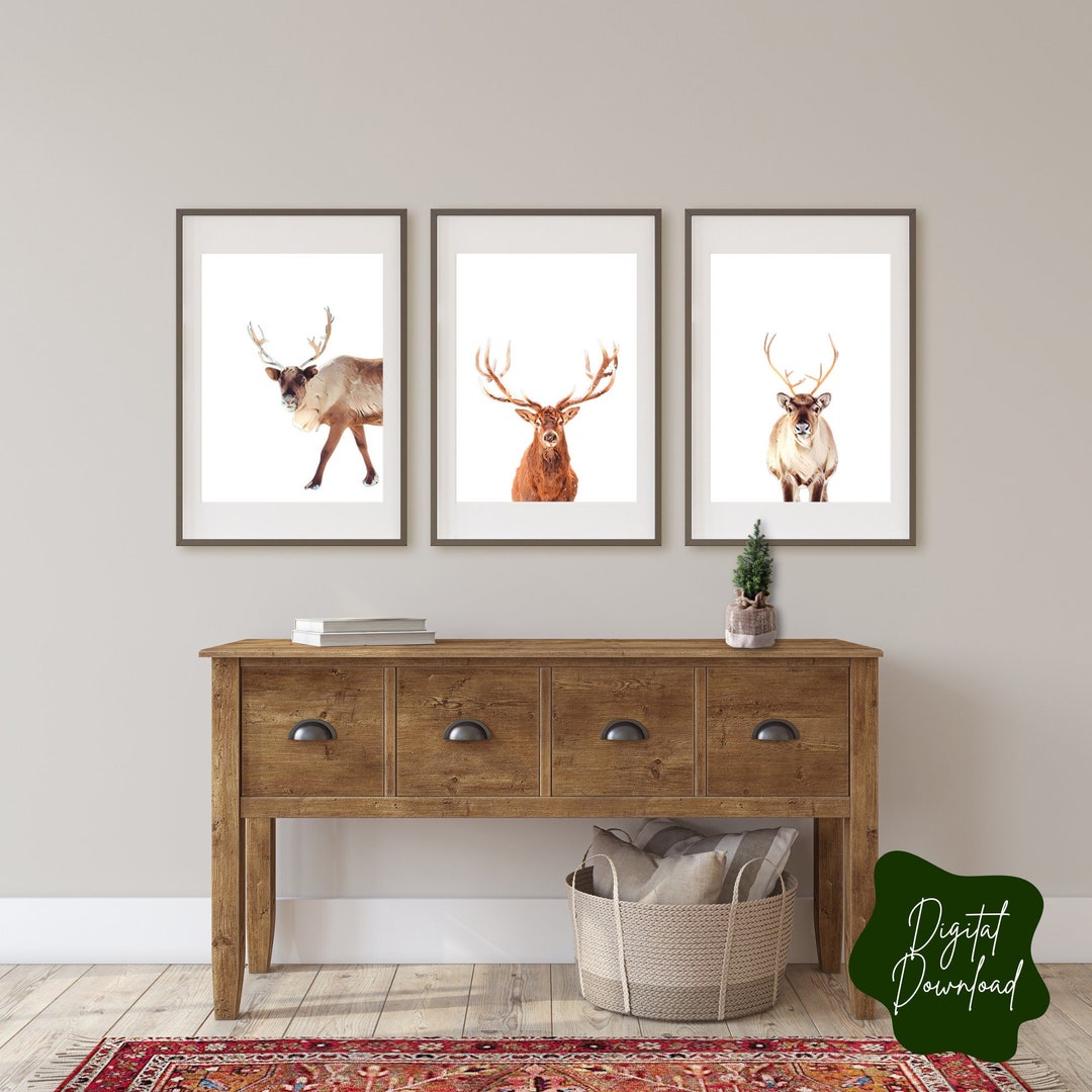 Reindeer Wall Art Set PRINTABLE Gallery Wall Deer Stag Animal Wildlife ...