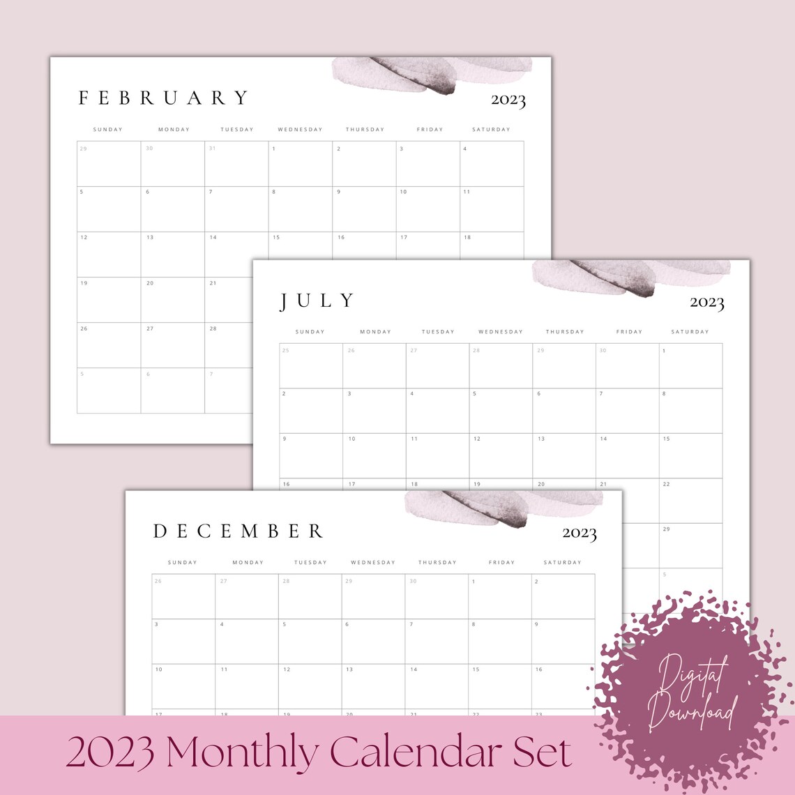 2023 Calendar Printable - 2023 Monthly Calendar - Dated Monthly ...