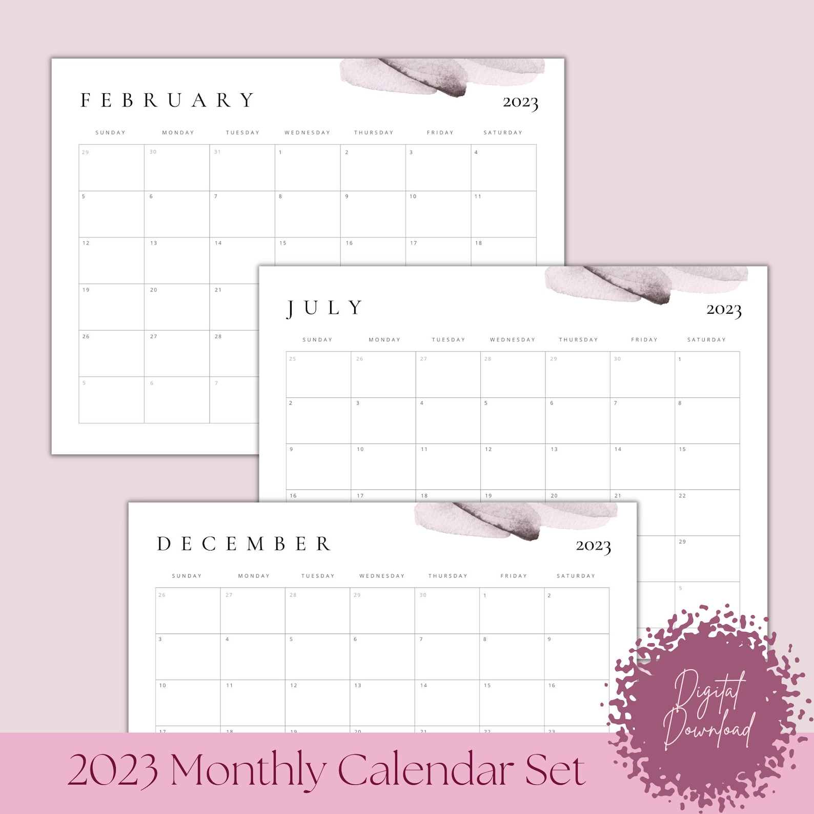 2023 Calendar Printable - 2023 Monthly Calendar - Dated Monthly ...