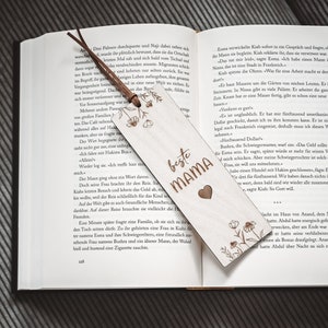 Lesezeichen aus Holz mit Lederband Beste Mama, Oma Geburtstag oder ...