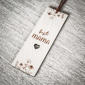 Lesezeichen aus Holz mit Lederband Beste Mama, Oma Geburtstag oder ...