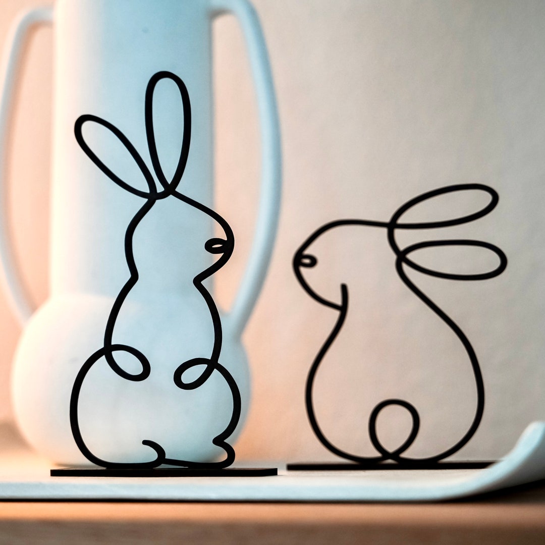 Line Art Bunnies for Standing | Wooden Spring Decorations | Easter ...
