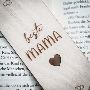 Lesezeichen aus Holz mit Lederband Beste Mama, Oma Geburtstag oder ...