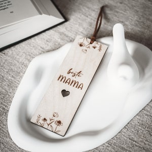 Lesezeichen aus Holz mit Lederband Beste Mama, Oma Geburtstag oder ...