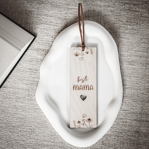 Lesezeichen aus Holz mit Lederband Beste Mama, Oma Geburtstag oder ...